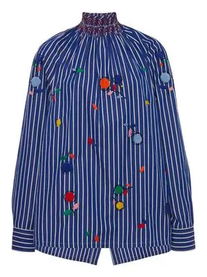 Prada Embroidered Smocked Top - Stripe