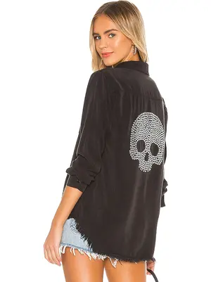 Lauren Moshi Nailhead Skull Button-up Shirt - Onyx