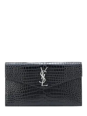 Saint Laurent Uptown Embossed Leather Clutch - Black