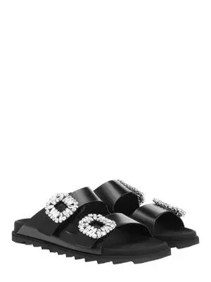 ROGER VIVIER Slidy Viv' Leather Sandals - Black