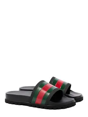 Gucci GUCCI Striped Web Slide Sandals Black