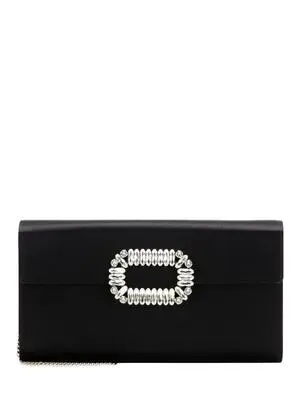 ROGER VIVIER Evening Envelope Satin Clutch - Black
