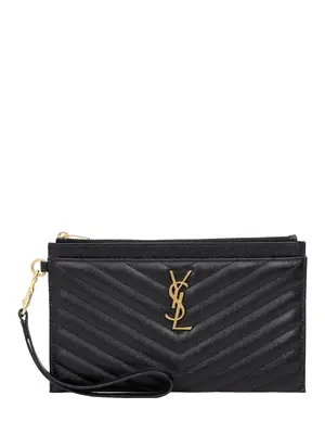 Saint Laurent Monogram Large Leather Pouch - Black
