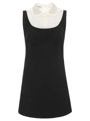 Miu Miu Embellished Organza-detailed Cady Mini Dress - Black