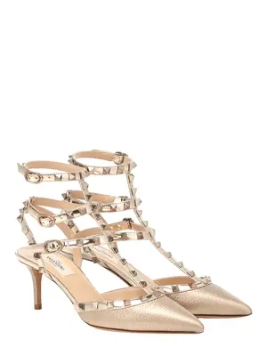 Valentino Garavani Rockstud Leather Pumps - Gold