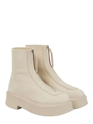 THE ROW Zipped 1 Leather Ankle Boots - Beige