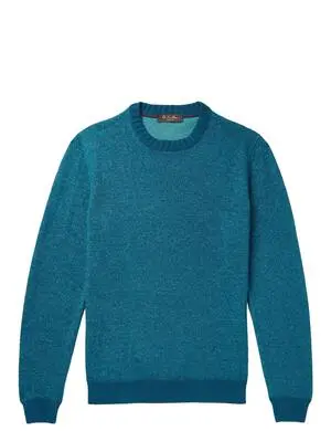 Loro Piana Slim-fit Mélange Linen, Cashmere And Silk-blend Sweater - Blue