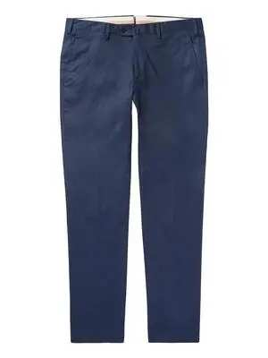 Loro Piana Navy Slim-fit Stretch-cotton Twill Trousers - Blue