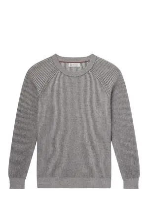 Brunello Cucinelli Striped Ribbed Cashmere Sweater - Gray