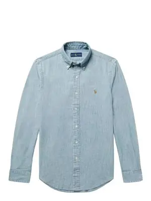Polo Ralph Lauren Slim-fit Washed Cotton-chambray Shirt - Blue