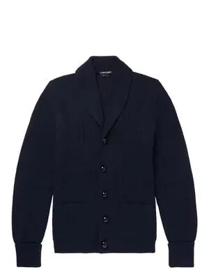 TOM FORD Shawl-collar Ribbed Wool Cardigan - Blue