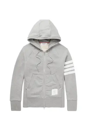 Thom Browne Thom Browne Striped Loopback Cotton-Jersey Zip-Up Hoodie Gray
