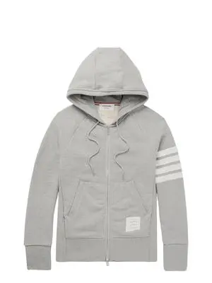 Thom Browne Striped Loopback Cotton-jersey Zip-up Hoodie - Gray
