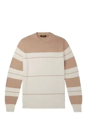 Loro Piana Striped Cotton And Silk-blend Sweater - Neutrals