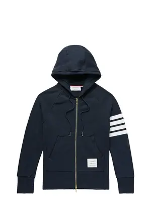 Thom Browne Thom Browne Slim-Fit Striped Loopback Cotton-Jersey Zip-Up Hoodie Blue