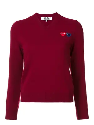 PLAY COMME DES GARCON Comme Des Garçons Play Double Heart V-Neck Jumper