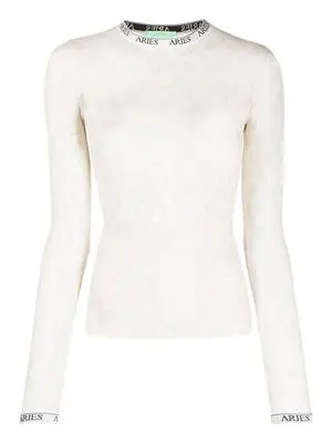 ARIES Monogram Long-Sleeved Tulle Top