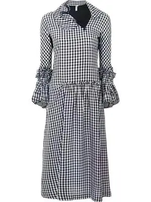 Comme Des Garçons Ruffled Gingham Midi Dress - Black