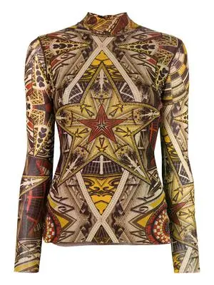 JEAN PAUL GAULTIER Star Print Turtleneck Top - Brown