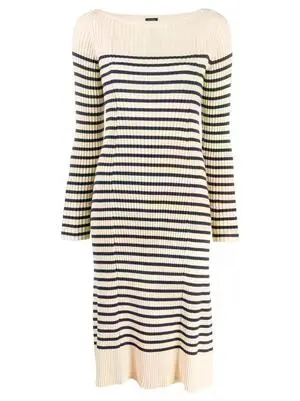 JEAN PAUL GAULTIER Vintage Matelot Striped Ribbed Knit Dress - Neutrals