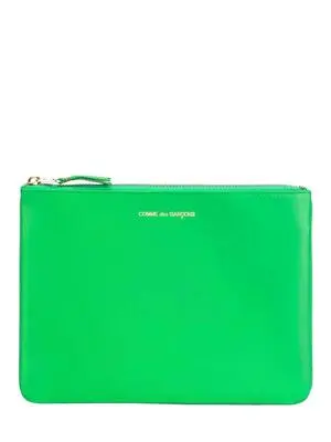 Comme Des Garçons Logo-print Leather Clutch - Green