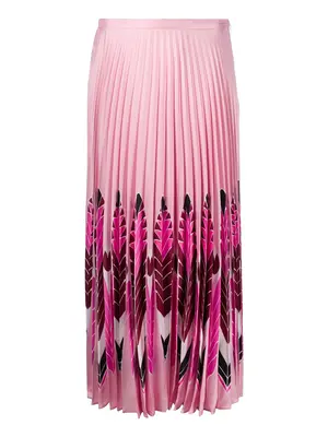 Valentino Garavani Feather Print Pleated Midi Skirt - Pink