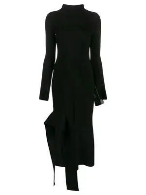 Off-White Asymmetric Knitted Midi Dress - Black