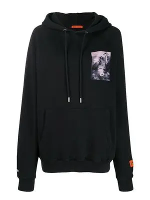 Heron Preston Chest Print Rear Logo Hoodie - Black