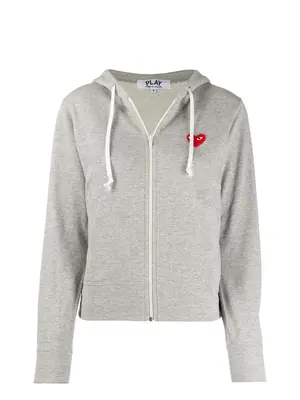 Play Comme Des Garcon Zipped Hoodie With Almond Eye Heart - Grey