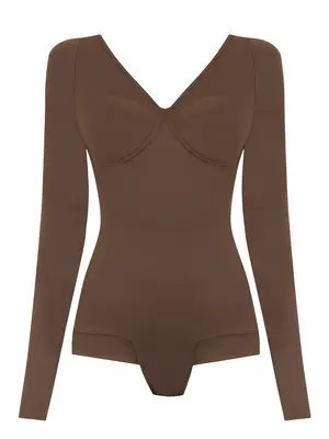 AMIR SLAMA Long Sleeved Bodysuit - Brown