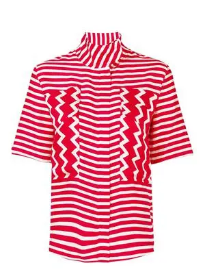 Stella McCartney Striped High Neck Silk Shirt - Red