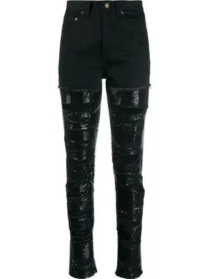 Saint Laurent Sequin-embellished Ripped Skinny Jeans - Black