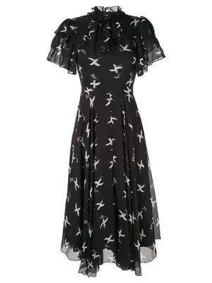MACGRAW Flight Bird Print Dress - Black