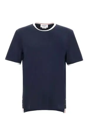 Thom Browne Contrasting-trim T-shirt - Blue
