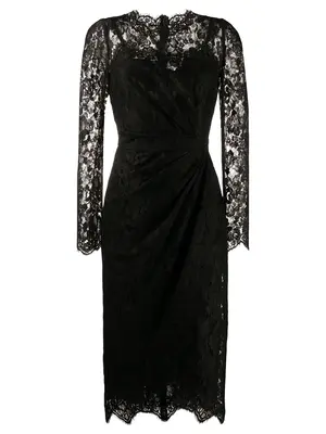 Dolce & Gabbana Galloon Lace Wrap Midi Dress - Black