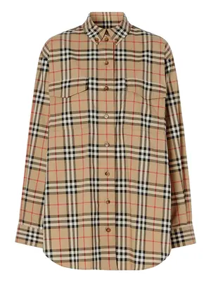 Burberry Vintage Check Stretch Cotton Oversized Shirt - Neutrals