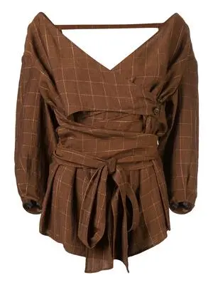 MULLER OF YOSHIOKUBO Lattice Cache-coeur Blouse - Brown