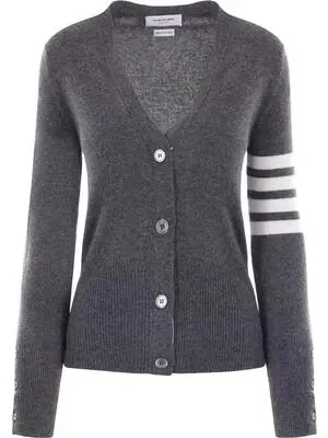 Thom Browne Classic V-neck Cashmere Cardigan With Stripe Detail - Grey