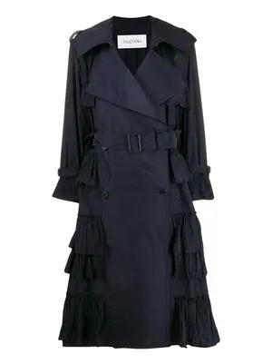 Valentino Garavani Double-breasted Tiered Trench Coat - Blue