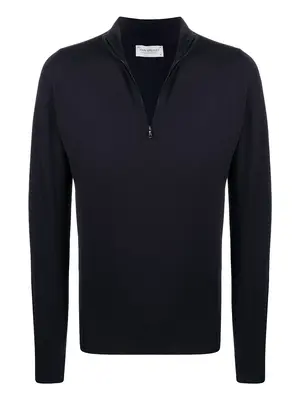 John Smedley Half Zip Knitted Jumper - Blue