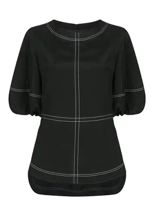 Goen.j Topstitching Puff-sleeves Blouse - Black