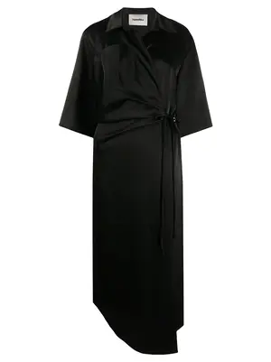 Nanushka Satin Wrap Midi Dress - Black