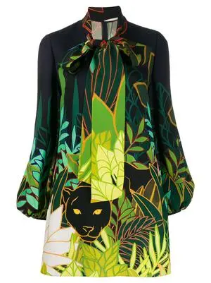 Valentino Garavani Panther In The Jungle Bow Collar Dress - Black