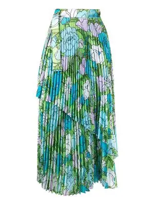 RICHARD QUINN Floral Pleated Midi Skirt - Blue