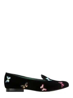 BIRD&CO Blue Bird Shoes Velvet Borboleta Loafers - Black
