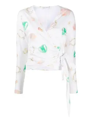 Saks Potts Lis Printed Wrap Top - White