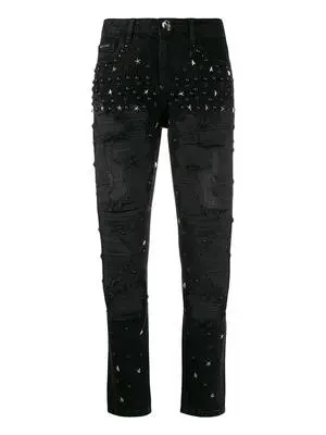 Philipp Plein Boyfriend Stars Embellished Jeans - Black