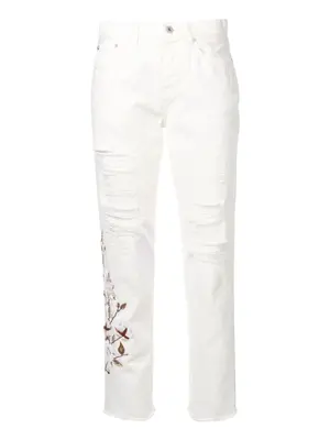 OFF-WHITE Off-White Floral Embroidered Distressed Jeans
