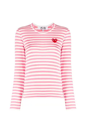 Play Comme Des Garcon Striped Cotton Sweatshirt - Pink