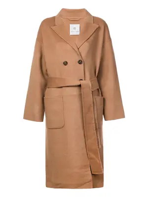 ANINE BING Dylan Belted Double-breasted Coat - Neutrals